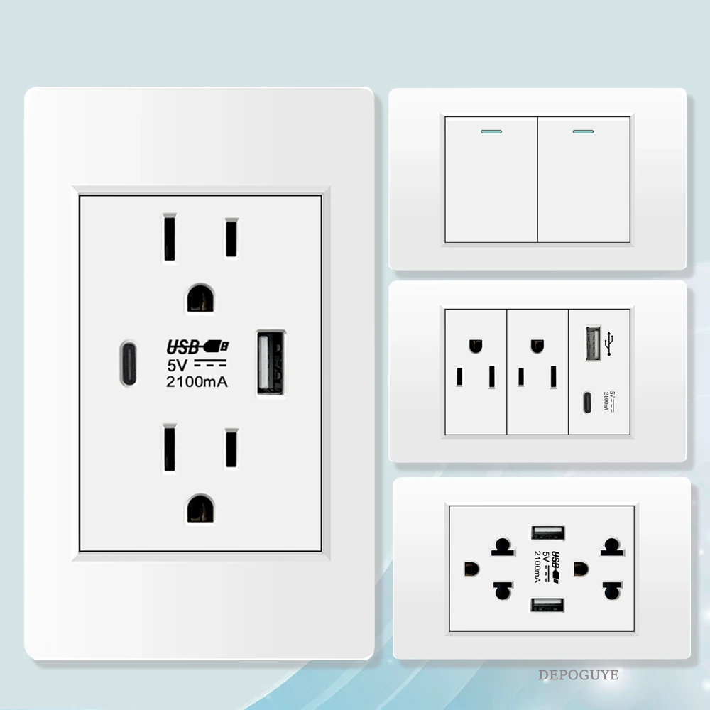 American Standard Wall Type C USB Double Power Socket,US Light Switch ...