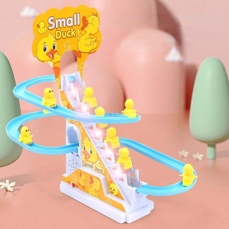 Children Toy Duck DIY Rail Racing Track Small Duck Climbing Stairs Toy ...