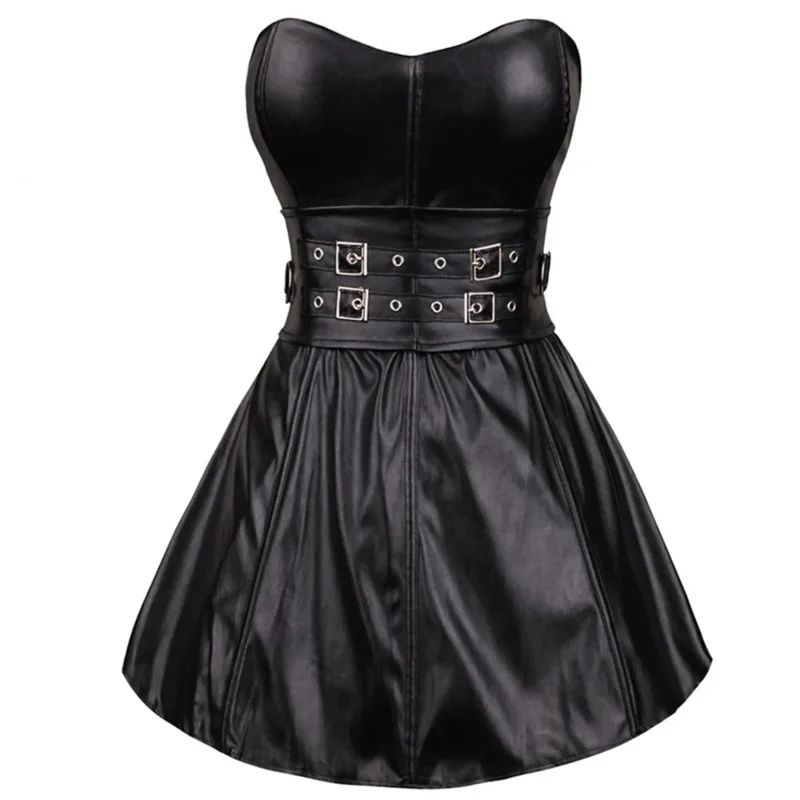 Sexy-back-zipper-Lady-gothic-punk-leather-bustier-corset-mini-dress-for ...