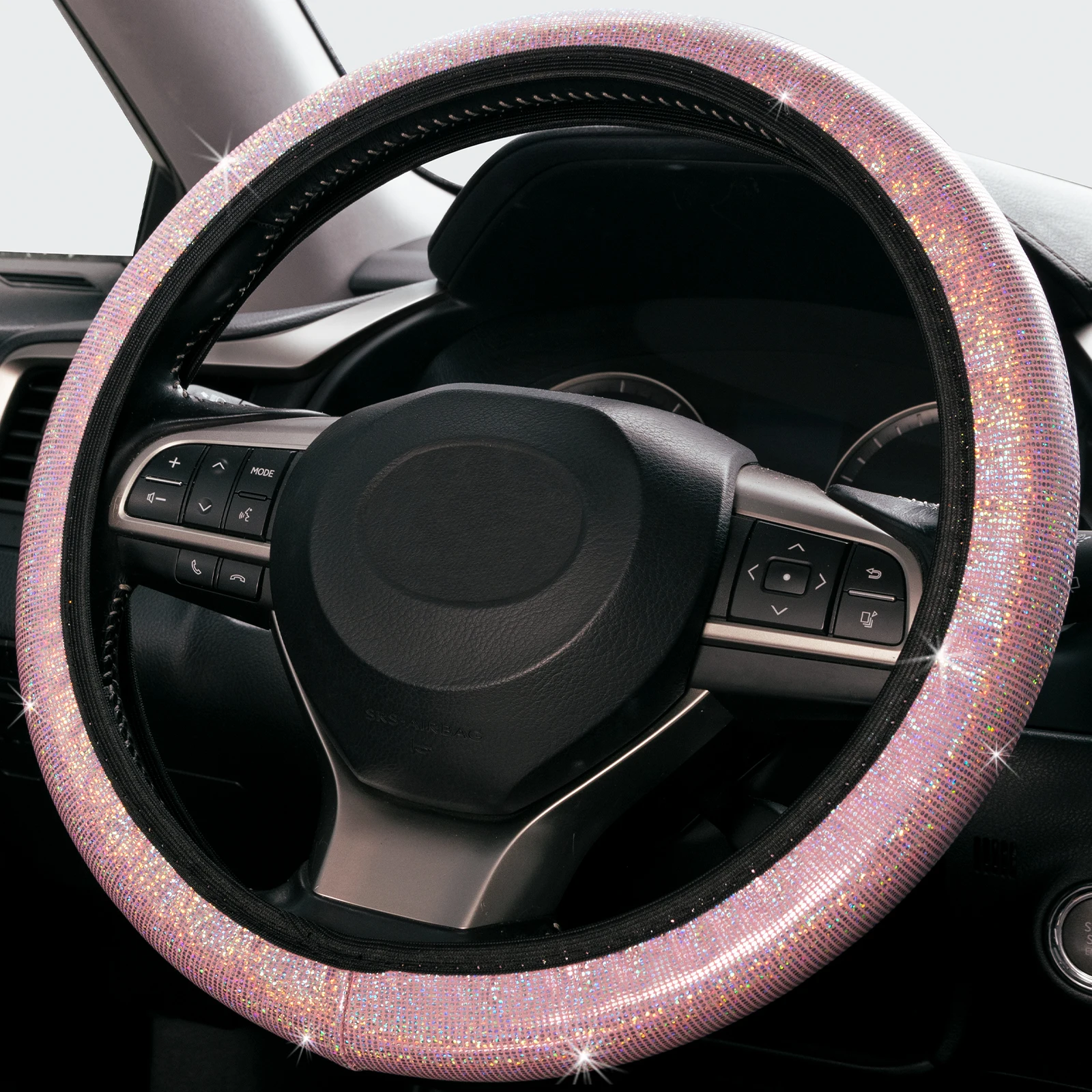 Universal-37-38mm-Car-Steering-Wheel-Cover-PU-Leather-Rhinestones ...
