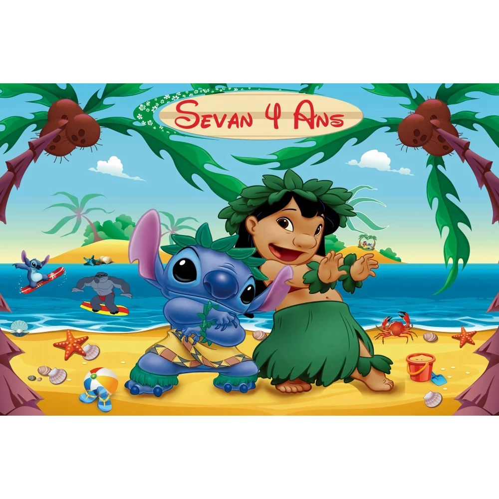 Disney Lilo Stitch Party Backdrops Children's Happy Birthday Decoration ...