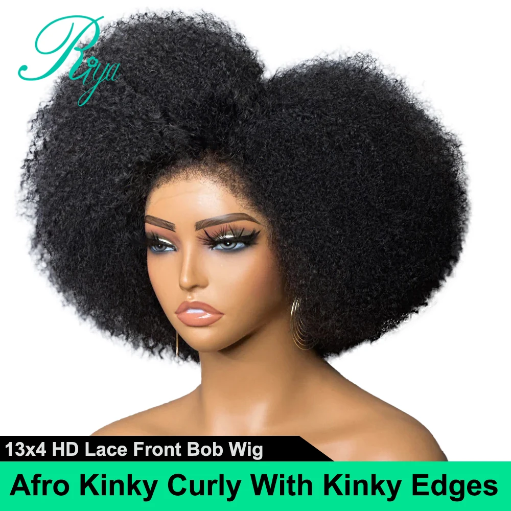 Afro Kinky Curly 13x4 Lace Front Human Hair Wig Wity 4C Edges 250% ...