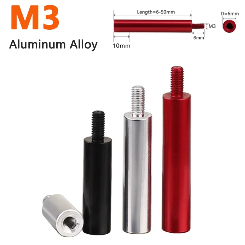 10pcs-M3-Aluminum-Stud-Round-Standoff-Spacer-Male-to-Female-Isolation ...