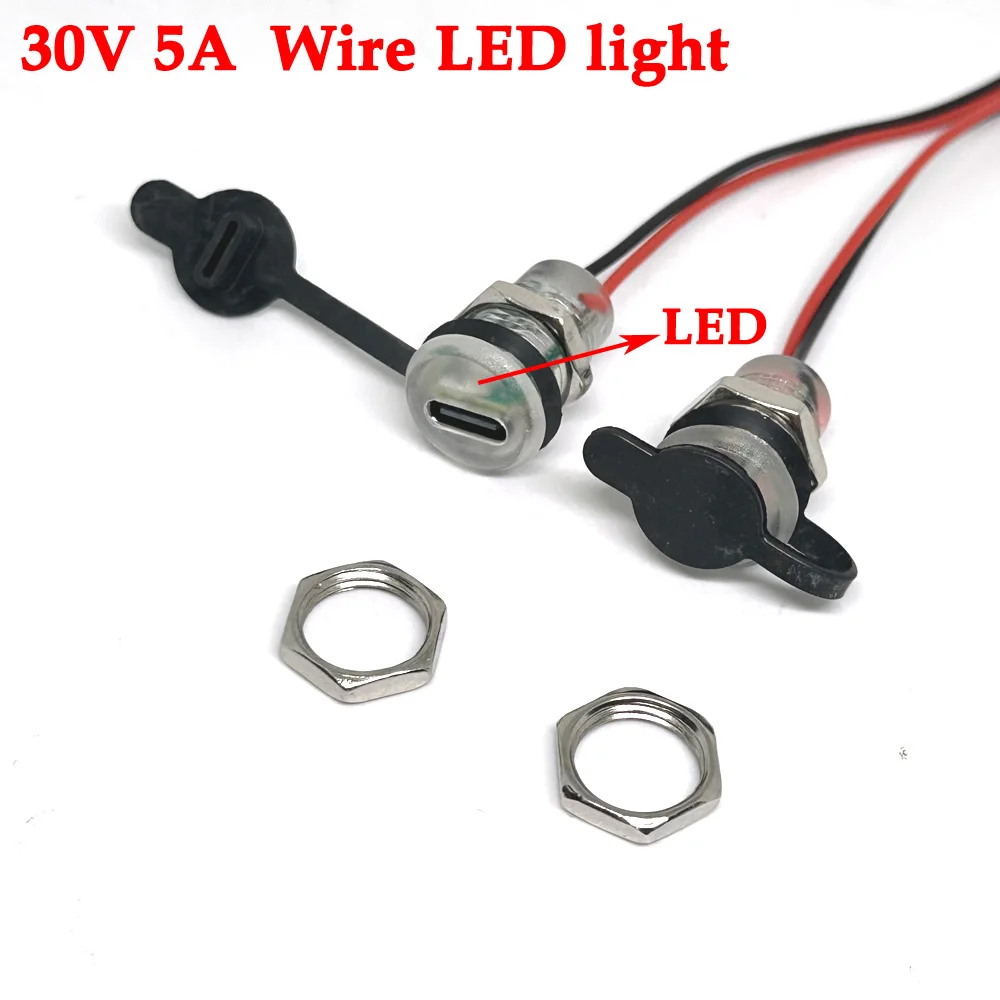 USB-C-2Pin-High-Current-Charging-Socket-LED-lamp-nut-snap-lock-plate ...