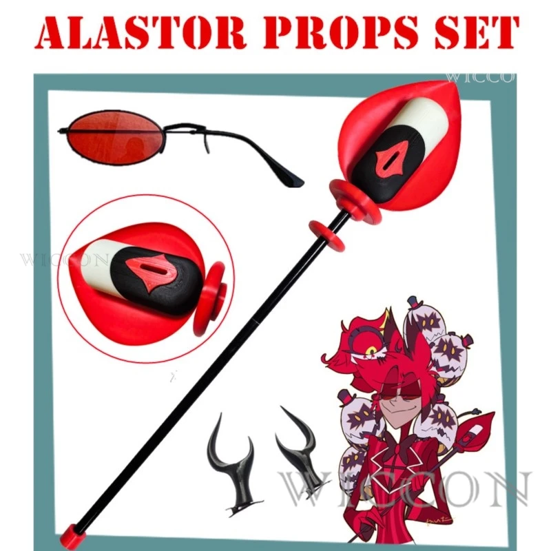 Hasbin-Cos-Hotel-Alastor-Cosplay-Microphone-Cane-Headgear-Glasses ...