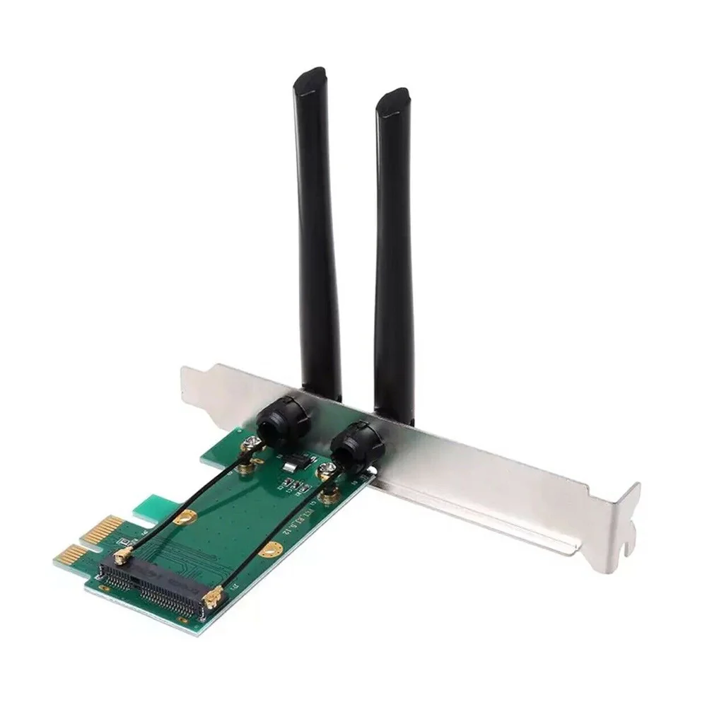 Wireless Card WiFi Mini PCI-E Express to PCI-E Adapter with 2 Antenna ...