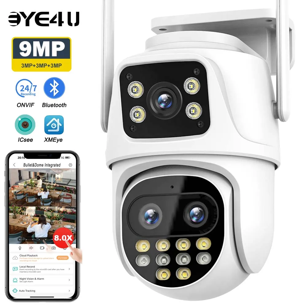 9MP-5K-HD-WIFI-Camera-Outdoor-Three-Lens-8X-Zoom-Auto-Tracking-PTZ-IP ...
