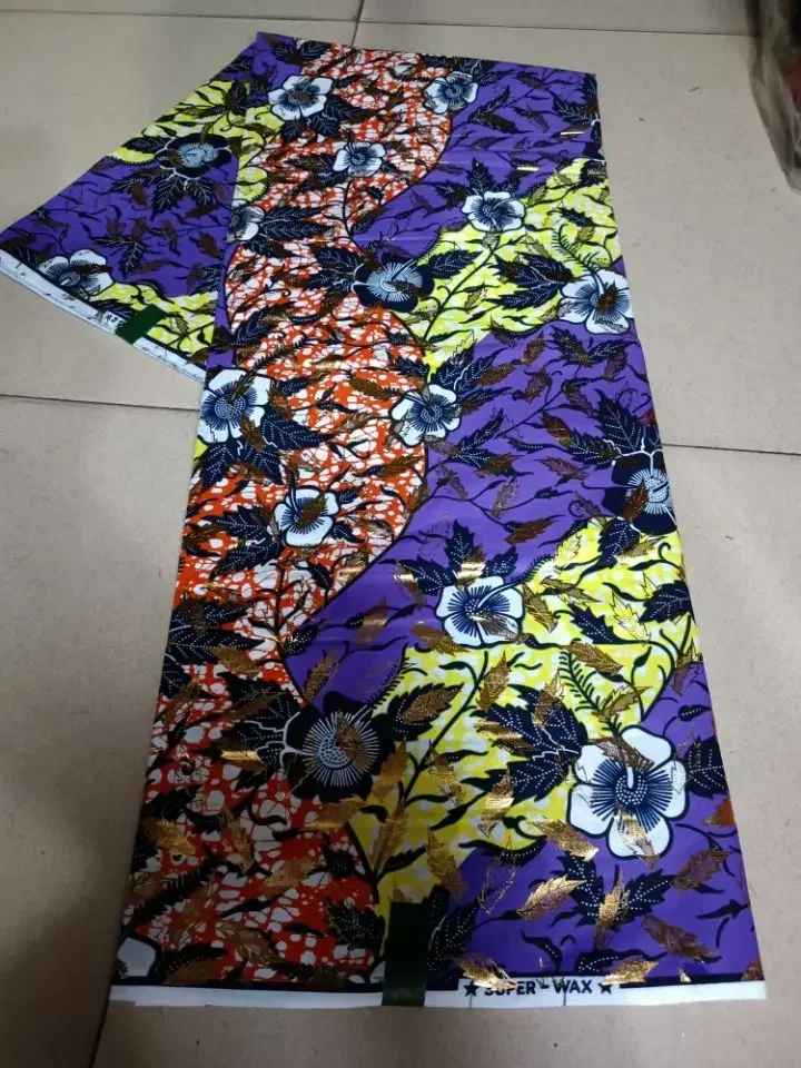 Gold Print African Wax Fabric Cotton Real Kenet Nigerian Rapper Ankara ...