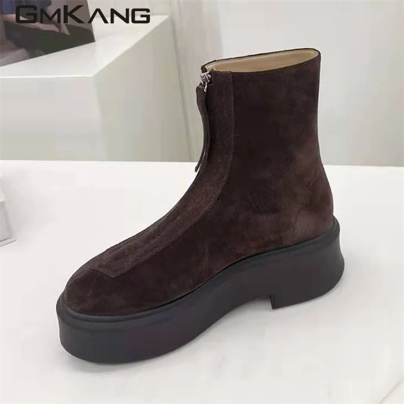 Autumn-Winter-Thick-Sole-Knight-Boots-Women-Front-Zipper-Real-Leather ...