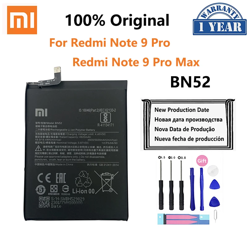100% Original BN52 5020mAh Phone Battery For Xiaomi Redmi Note 9 Pro ...