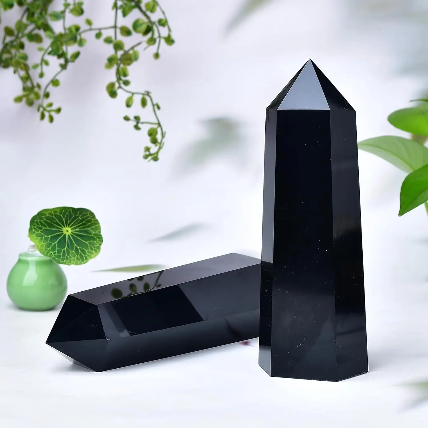 1PC15cm-Black-Obsidian-Towers-Large-Crystal-Point-Obelisk-6-Faceted ...