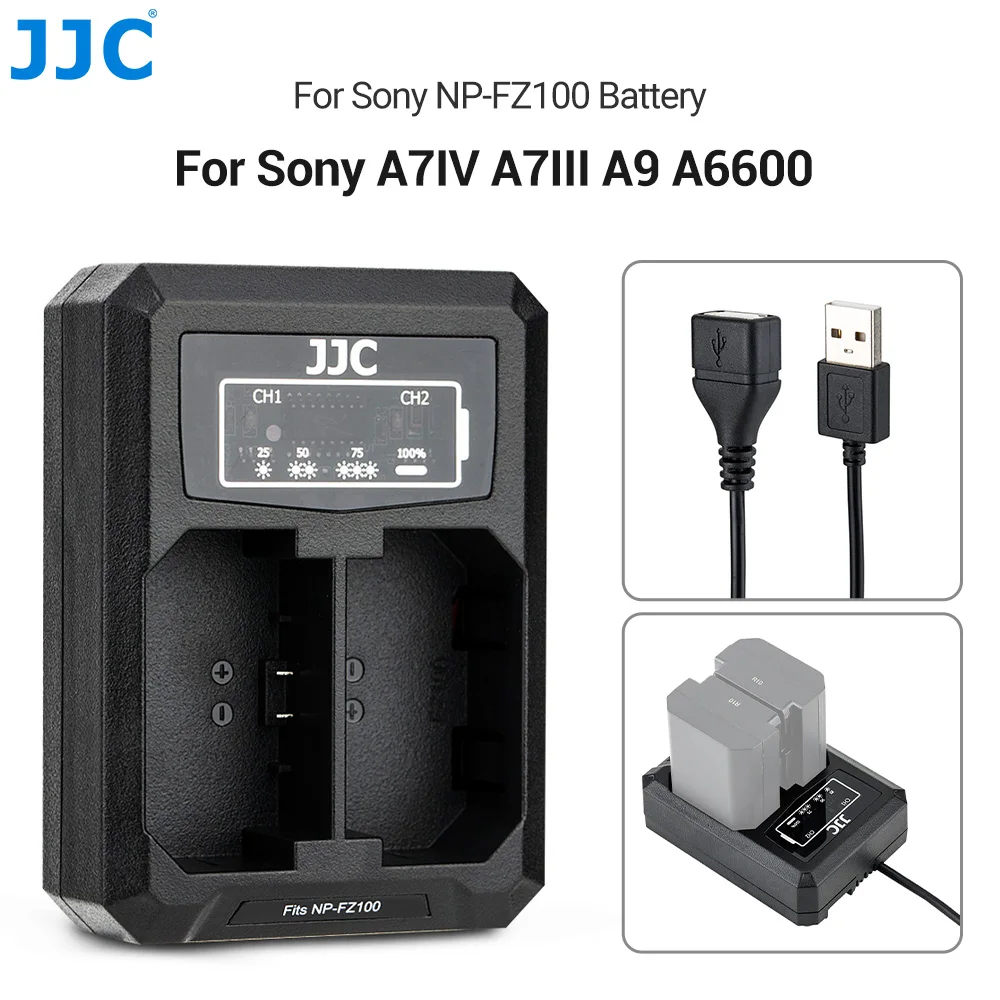 JJC NP FZ100 cargador de batería USB para cámara Dual, Sony para baterías NP FZ100, Compatible ...