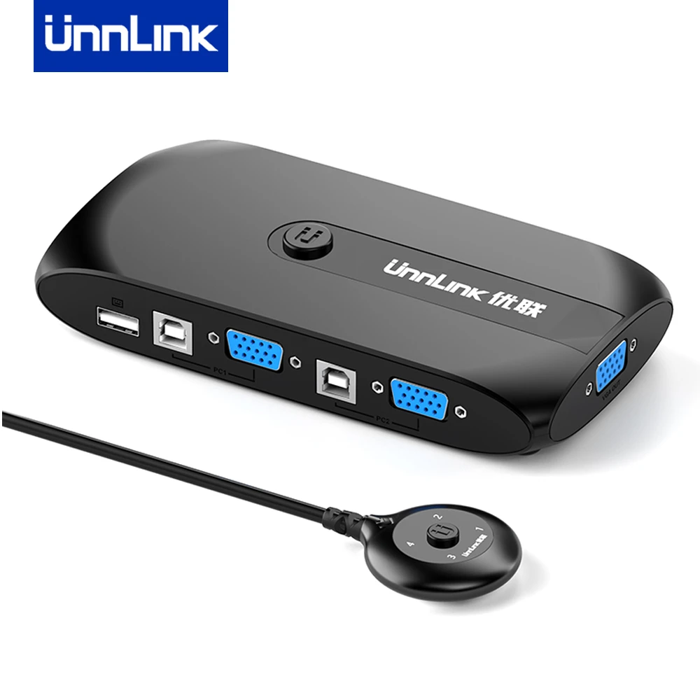 Unnlink VGA KVM 스위치, 1080P 비디오 스위처, 4 in 1 out, 컴퓨터 노트북 공유 모니터, 마우스 키보드 ...