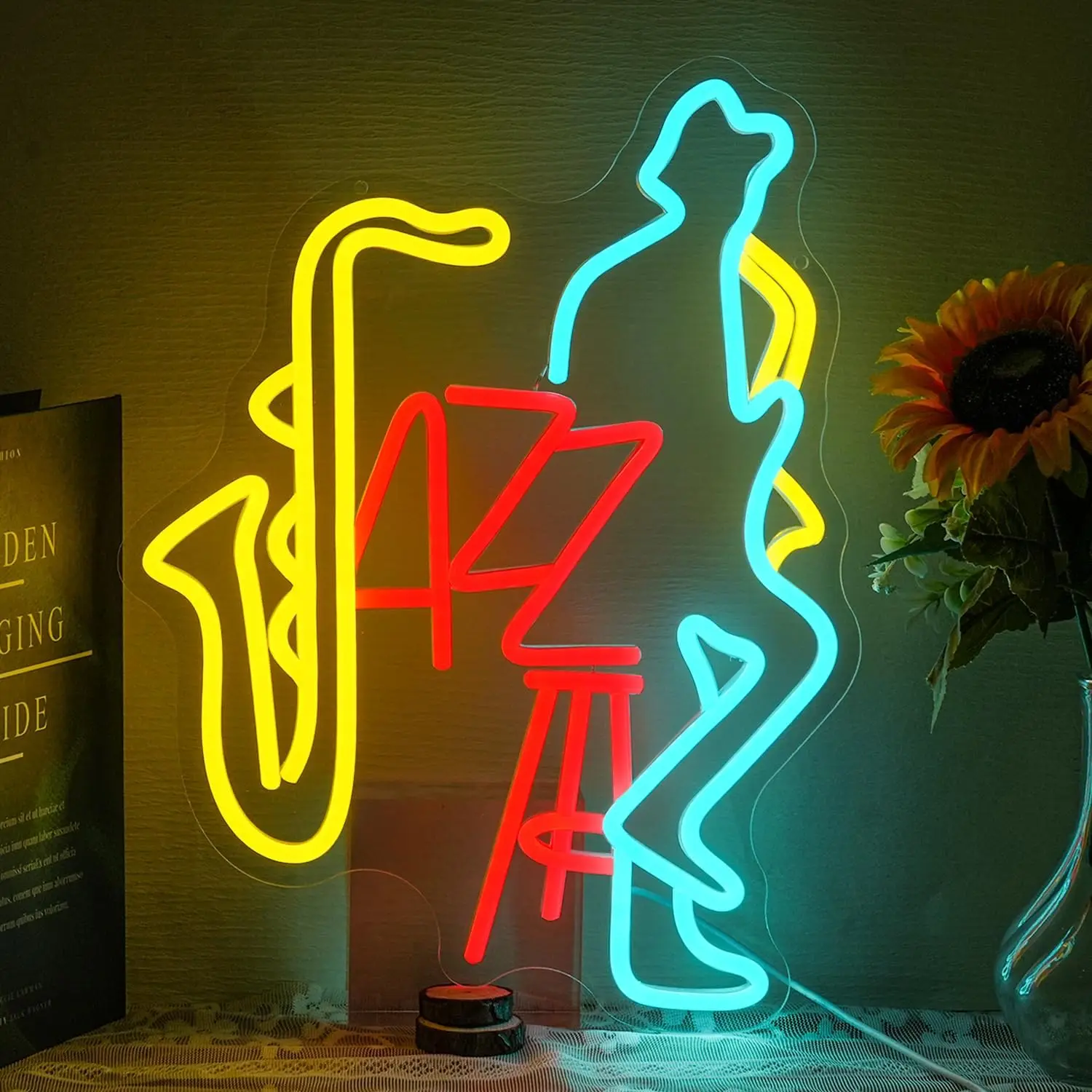 Vibrant Jazz Saxophone Player Neon Sign LED Wall Art for Music Lovers ...
