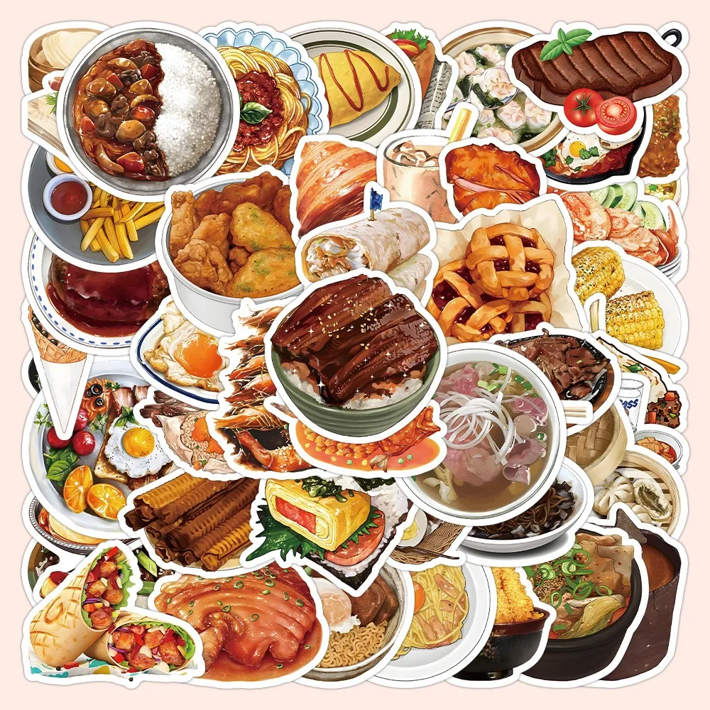 10-63Pcs-Realistic-Snacks-Yummy-Food-Stickers-Pancake-Pizza-Meat-Ice ...