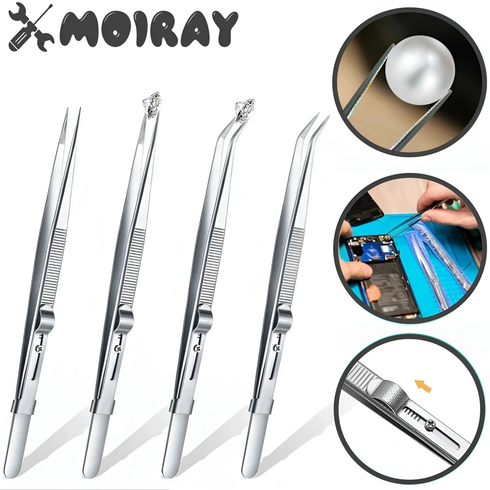 Stainless-Steel-Tweezers-Adjustable-Slide-Lock-Antistatic-Tweezers ...