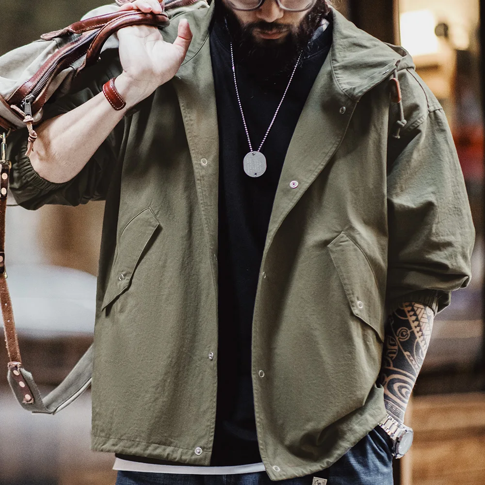 Maden Vintage Green M51 Hooded Jacket Loose Fishtail Short Overcoat Men ...