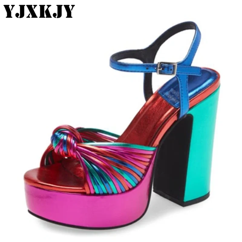 YJXKJY New Brand Summer Sexy Women's Sandals Mixed Color Tie a Knot ...