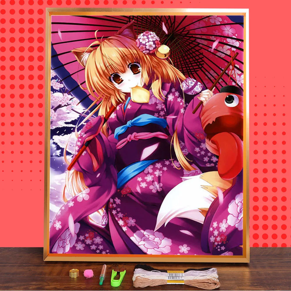 Japanese-Anime-Manga-Moe-Girls-Printed-Fabric-11CT-Cross-Stitch-DIY ...