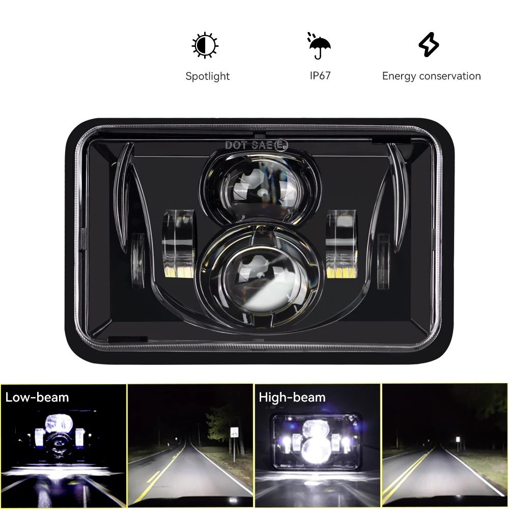 4x6-Inch-80W-LED-Headlights-Hi-Lo-Beam-with-White-Amber-DRL-for-H4651 ...