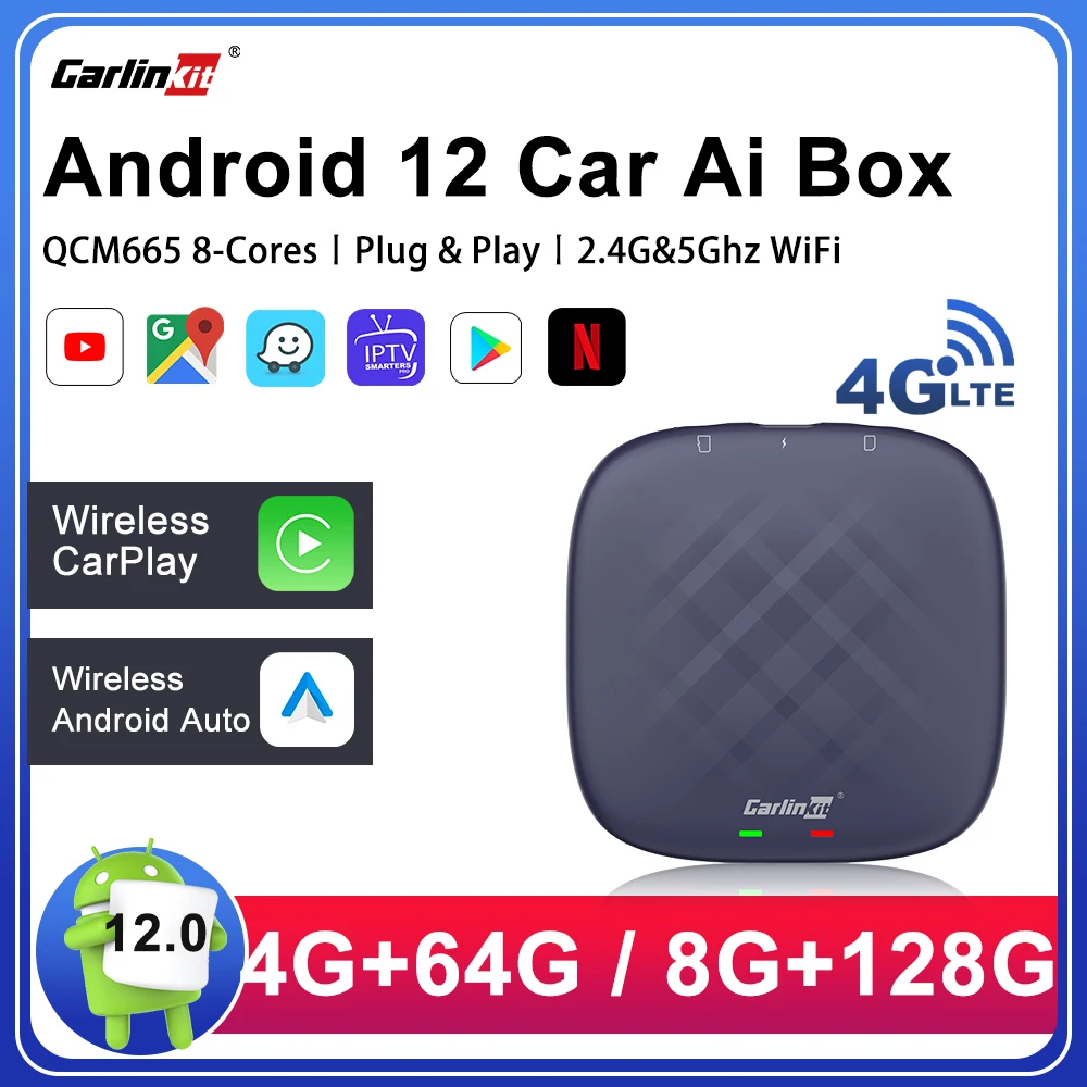 Android 12 CarlinKit Mini kablosuz CarPlay Android oto Bluetooth ...