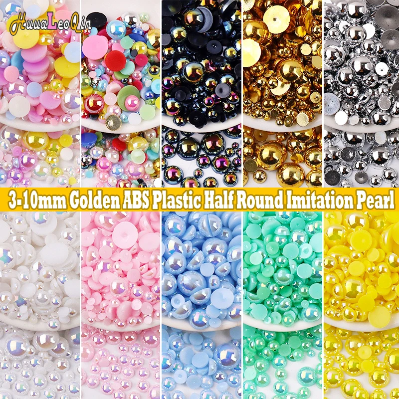 5g-Multi-sized-Golden-ABS-Plastic-Half-Round-Imitation-Pearls-Loose ...