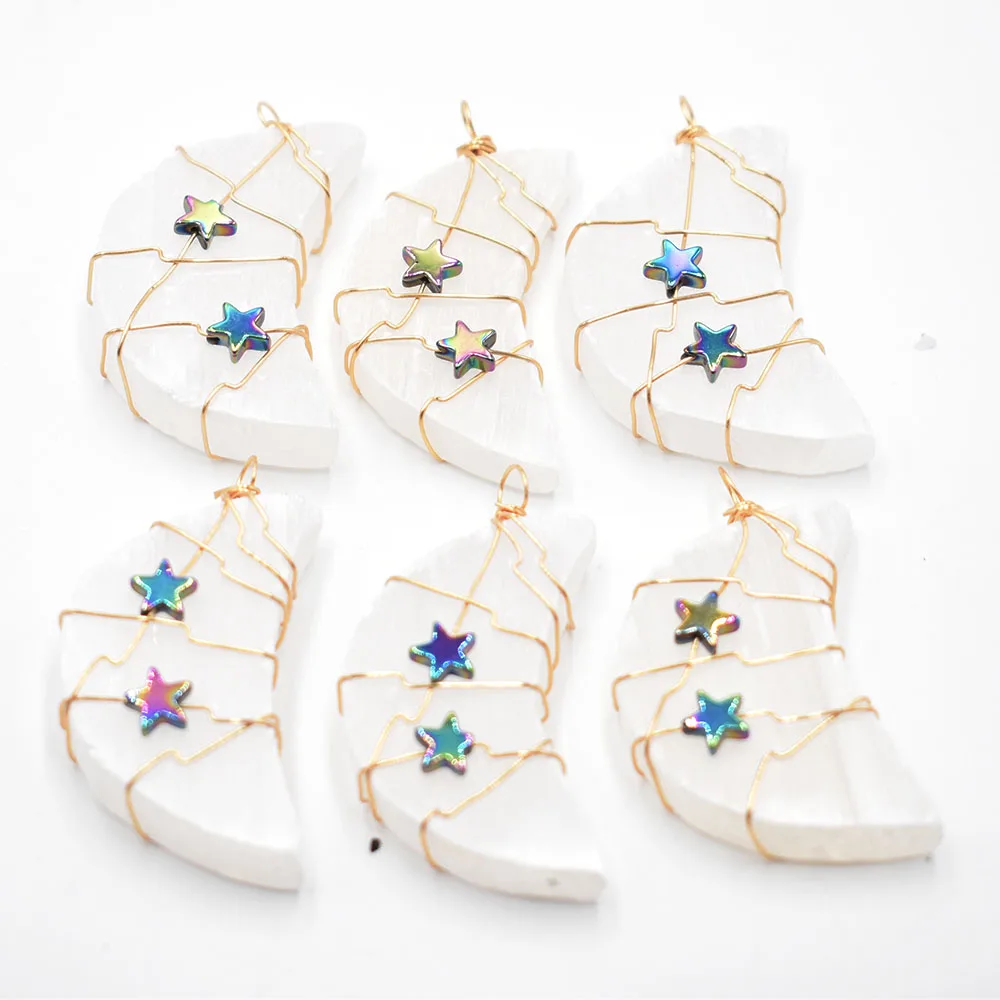 Wholesale 6pcs/lot natural Selenite Plaster moon shape Pendants Rock ...