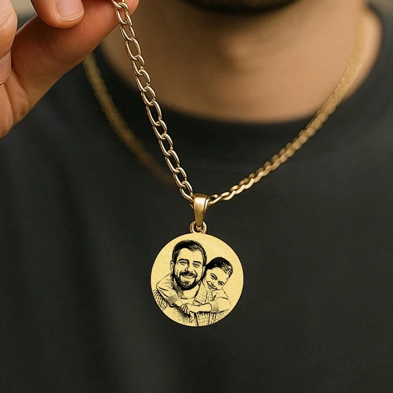 Collar de cadena cubana personalizado, retrato grabado con láser ...