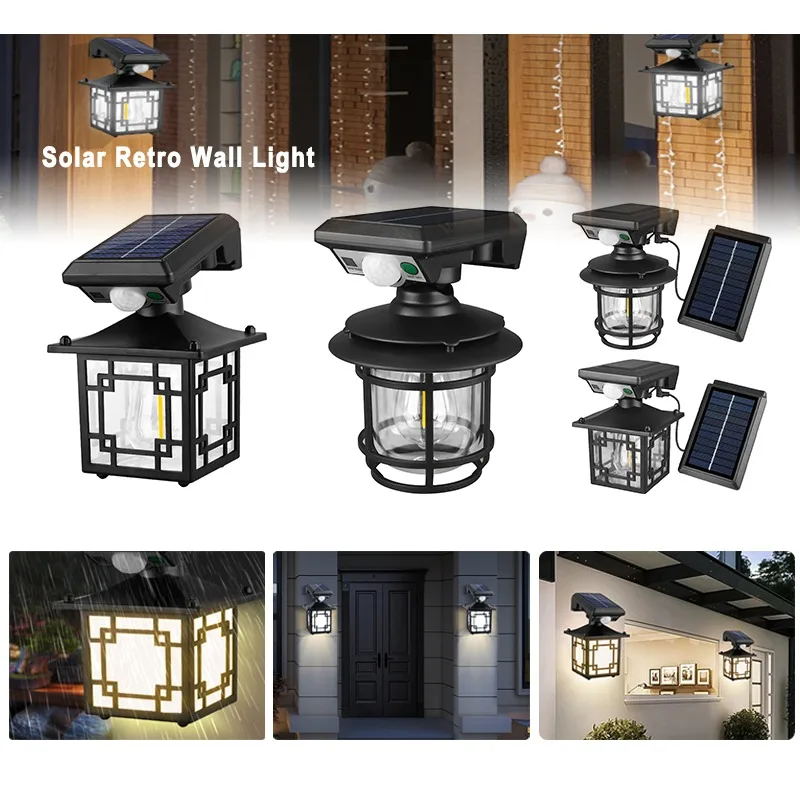 Retro Solar Outdoor Wall Lamp IP65 Waterproof Yard Decorative LED Light ...