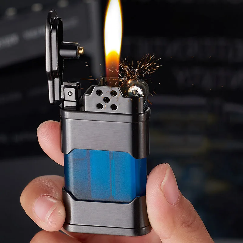 Metal Vintage Butane Gas Lighter Transparent Oil Tank Grinding Wheel ...