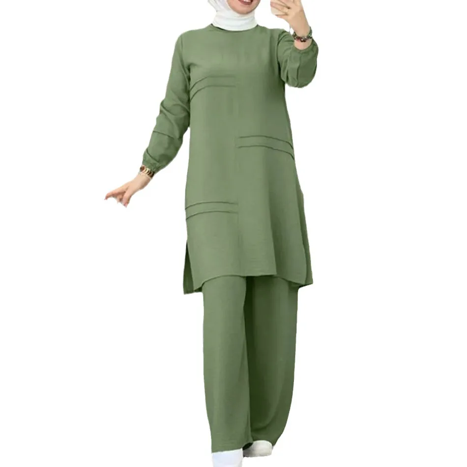 Muslim-Women-Long-Tops-Blouse-Islamic-Sets-Women-Muslim-Pants-Ramadan ...