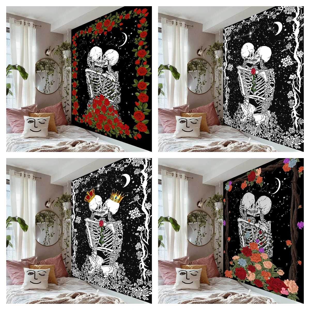 Large-Skull-Tapestry-Hippie-Romantic-Lovers-Skeleton-Tapestries-Wall ...