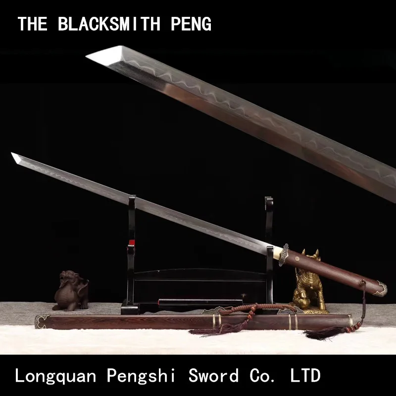 T10-steel-clay-tempered-Hamon-Simple-Tang-knife-Chinese-hand-forged ...