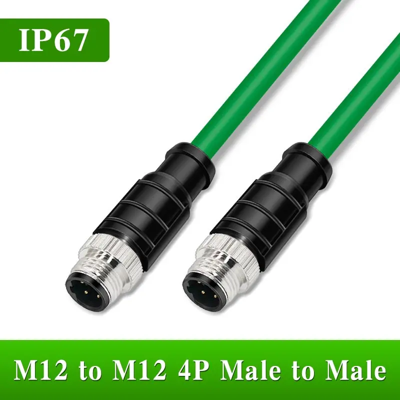 1pc M12 Male to Male 4 Pin D-type Coding Cable IP67 Highly Flexible ...