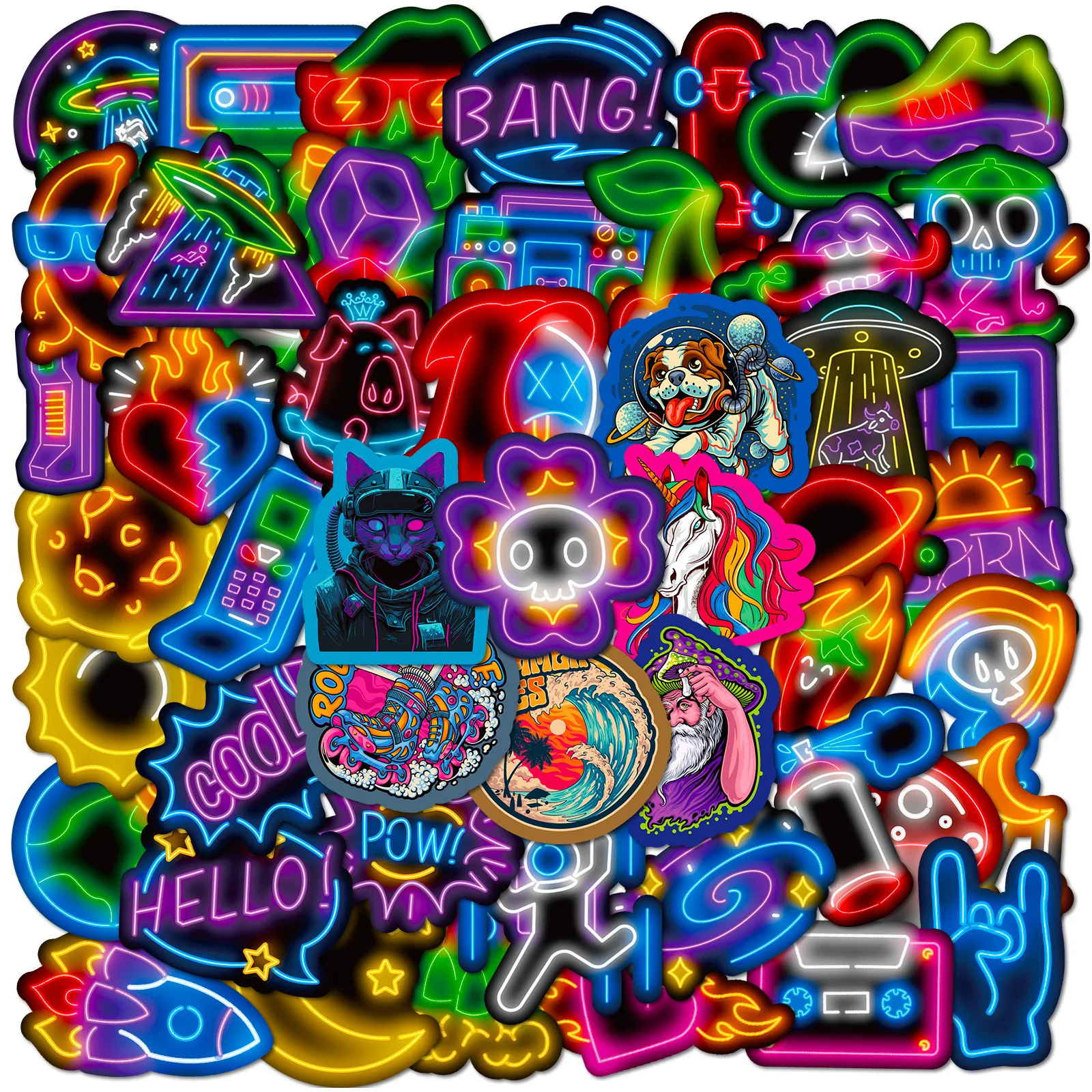 10/25/50pcs Cool Neon Light Graffiti Stickers for DIY Scrapbooking ...