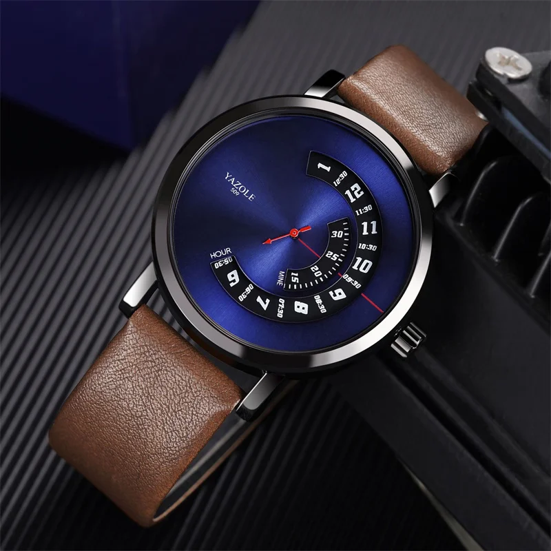 YAZOLE-Mens-Watch-Men-Casual-Sport-Watches-Creative-Turntable-Leather ...