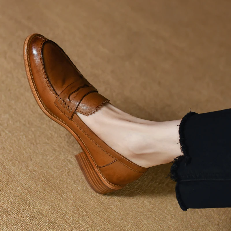 Zapatos-planos-de-piel-de-vaca-para-mujer-mocasines-informales-Vintage-sin-cordones-zapatos ...