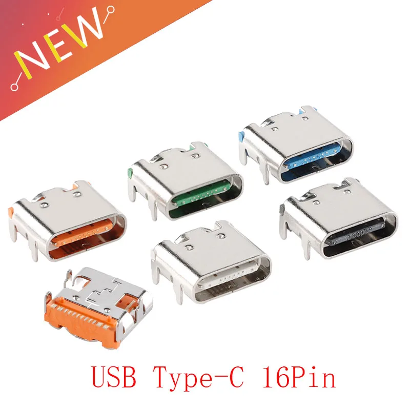 10Pcs-USB-Type-C-16P-Female-SMT-Socket-High-Definition-Transmission ...