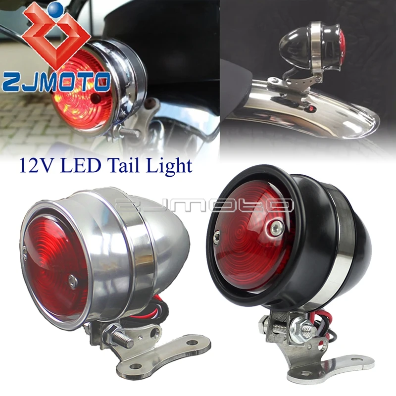12V Retro Motorcycle LED Tail Light Brat Style Brake Tailight For ...