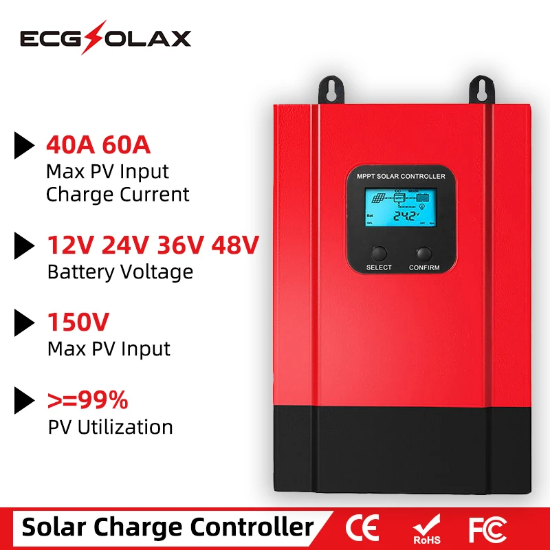 ECGSOLAX Esmart3 MPPT Solar Charge Controller 60A 40A Battery 48V 36V 24V 12V Solar Regulator ...
