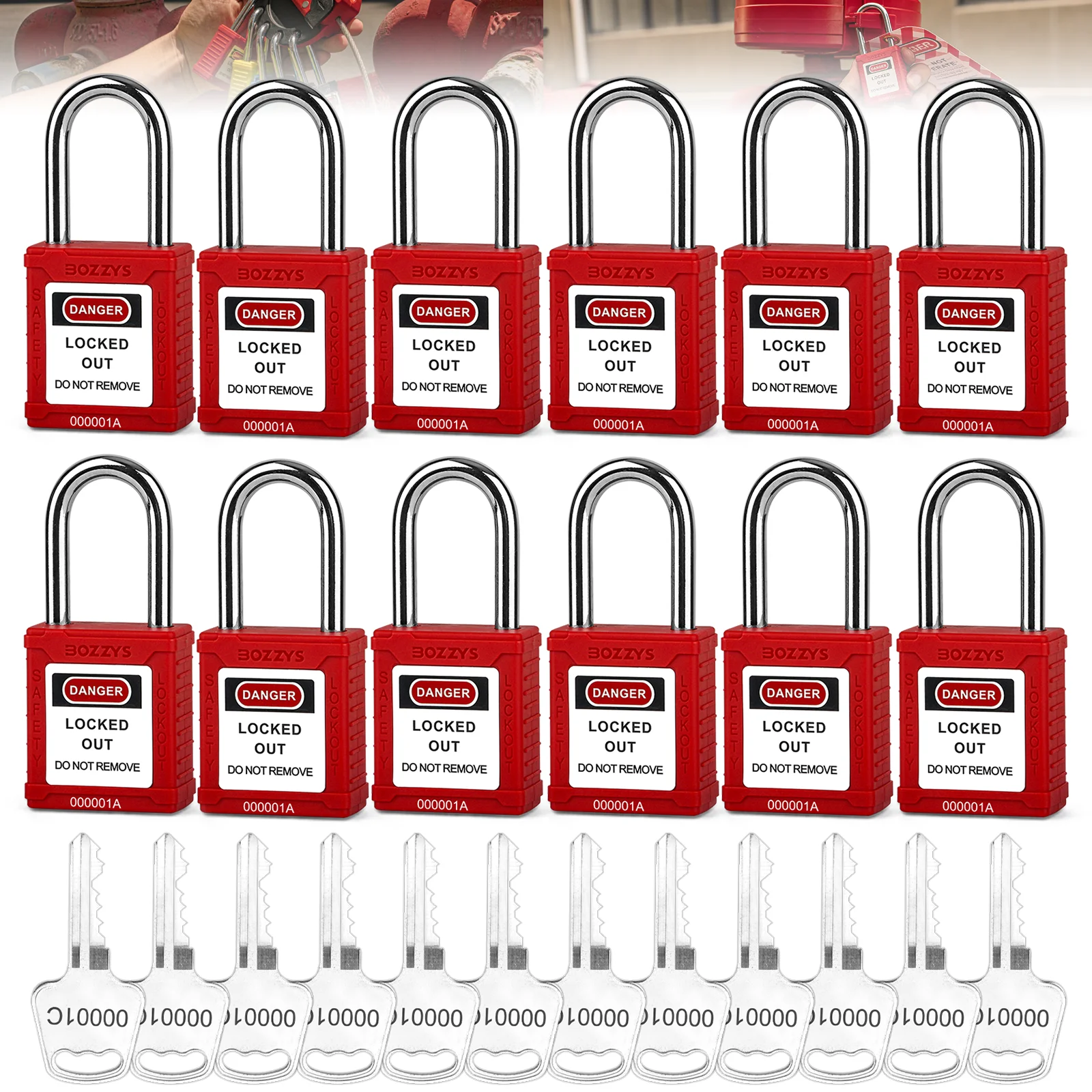 12PCS-Loto-Safety-Padlocks-with-the-Same-Keys-Copper-Cylinder-1-key-per ...