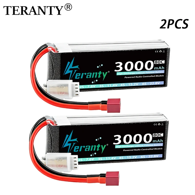 2Pcs TERANTY 3S 3000mAh 11.1V 11.4V 60C 80C Lipo Battery Softcase With ...