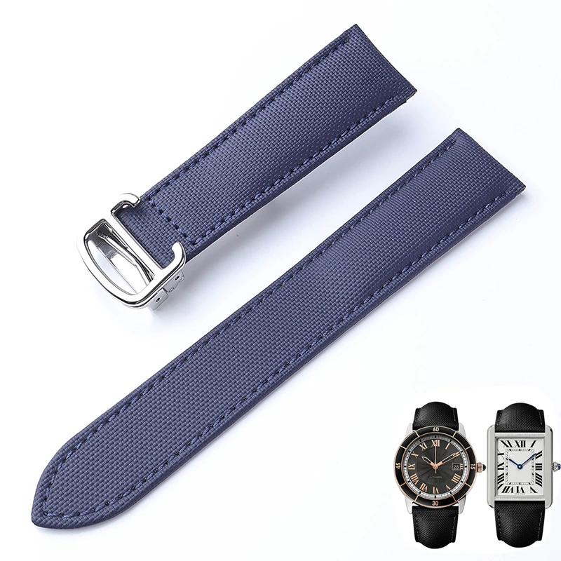 Nylon Strap Replacement Cartier Tank London Key Foldover Clasp Black ...