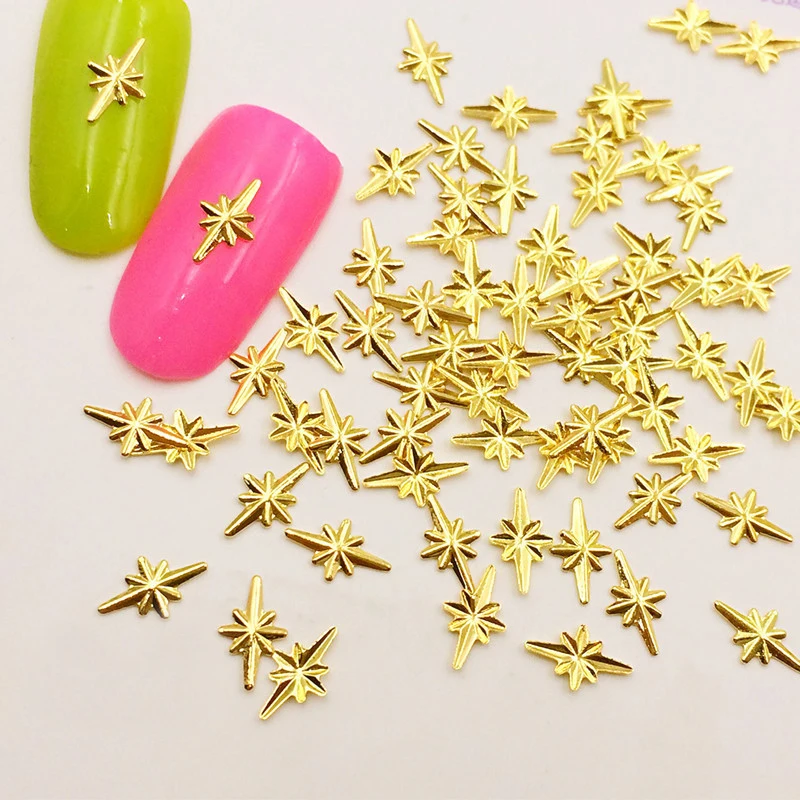 1000PCs-Gold-Silver-Cross-Star-Rivet-Thin-3D-Metal-Japan-Korea-Nail-Art ...
