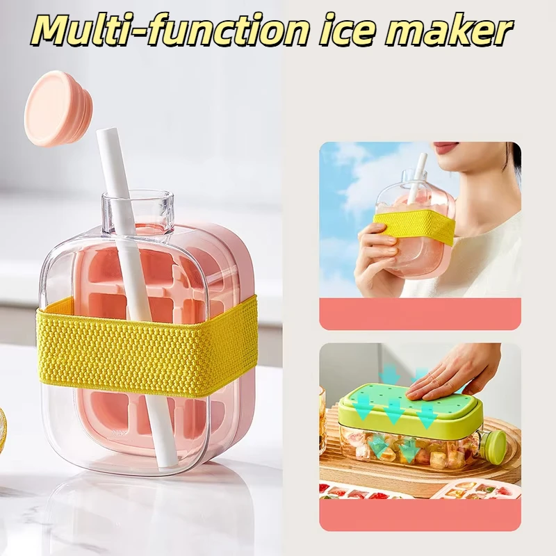 2-in-1 Ice Maker Ice Bottle Ice Cube Tray With Lid Leak Proof Ice Drink ...
