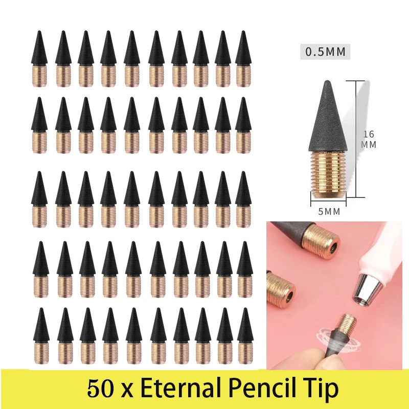 50Pcs-Pencil-Inkless-Tips-Nib-Pen-Everlasting-Writing-Nibs-Tip ...