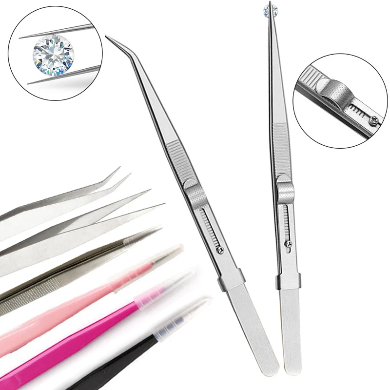 Stainless-Steel-Tweezers-Adjustable-Slide-lock-Antistatic-Tweezers ...
