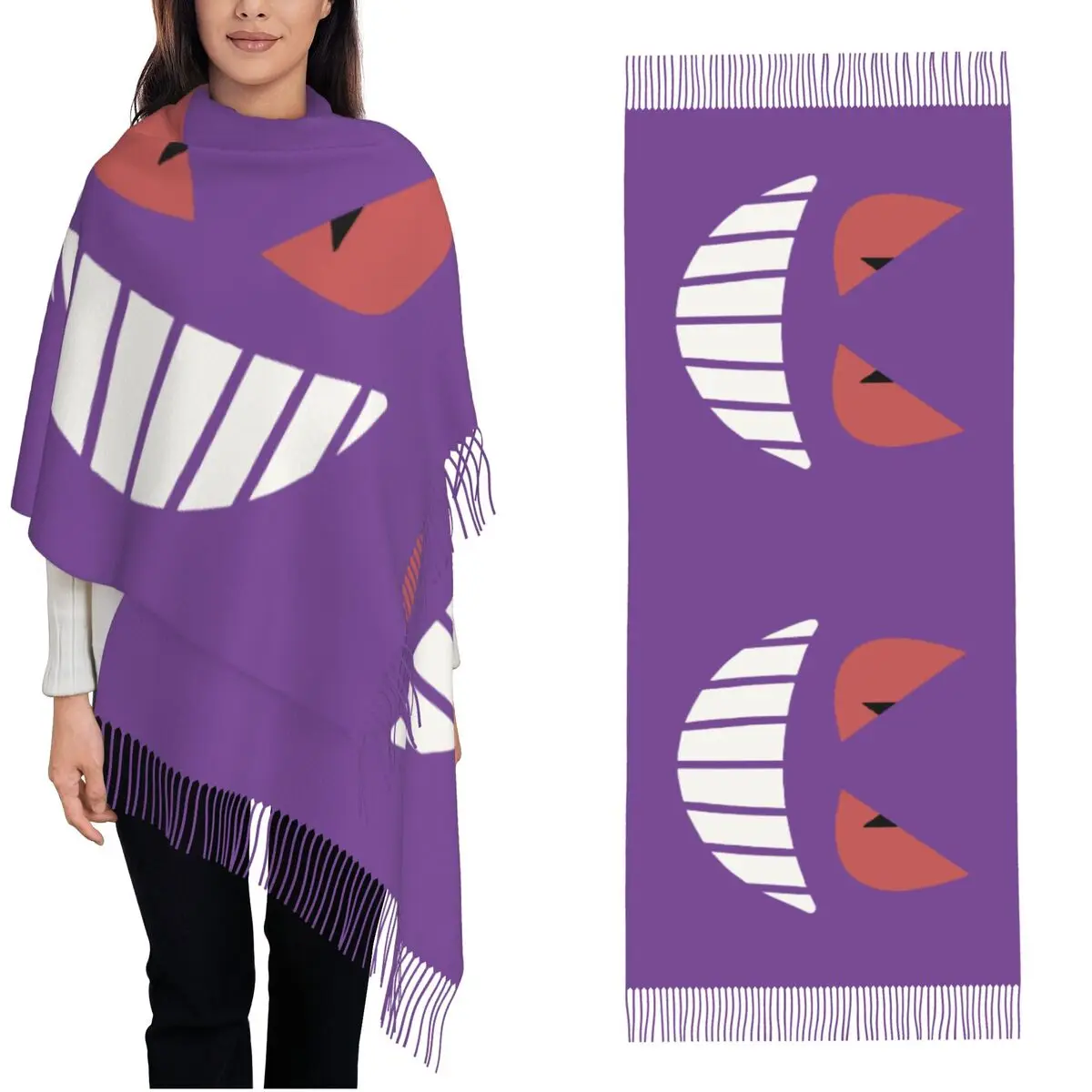 Womens-Scarf-with-Tassel-Pokemon-Gengar-s-Face-Large-Winter-Fall-Shawl ...