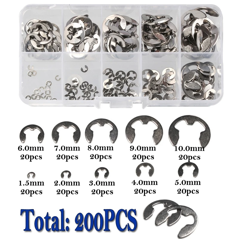 120/200/550pcs 1.5/2/3/4/5/6/7/8/9/10mm E-clips Ring Snap Retaining ...