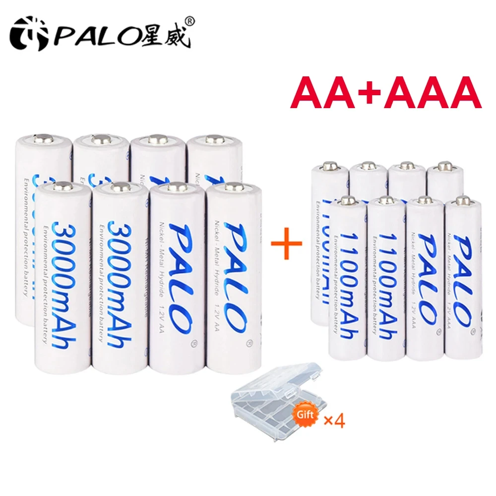 PALO 1.2V 3000mAh AA Rechargeable Battery+ 1.2V 1100mAh AAA Battery NI ...